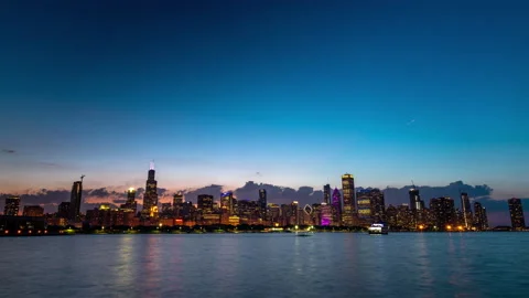 Chicago - Skyline at Blue Hour - 8K Time... | Stock Video | Pond5