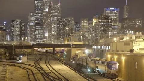 Chicago - Train with Skyline in Backgrou... | Stock Video | Pond5