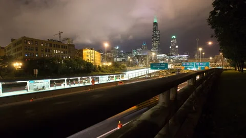 Chicago - View of Skyline and Expressway... | Stock Video | Pond5