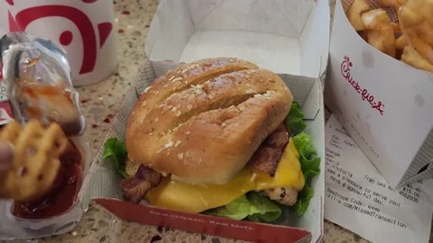 Chick Fil A Fast Food Chicken Sandwich a... | Stock Video | Pond5