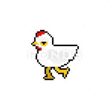 Chicken pixel art. 8 bit hen. pixelated farm bird: Royalty Free #172362790