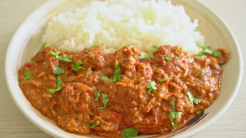 chicken tikka masala with rice on plate ... | Stock Video | Pond5