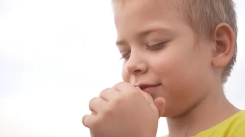 child boy praying. happy family a religi... | Stock Video | Pond5