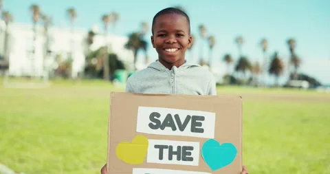 Child, face and protest poster for eco f... | Stock Video | Pond5