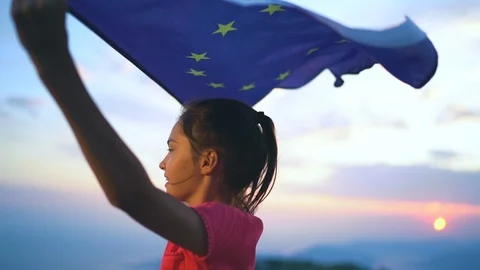 Child girl running with European Union f... | Stock Video | Pond5