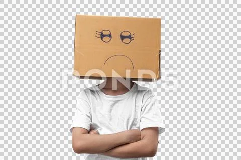 Photograph: Child girl wearing emoticon face boxes on their head ...