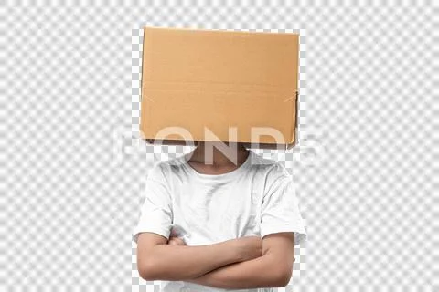 Photograph: Child girl wearing emoticon face boxes on their head ...