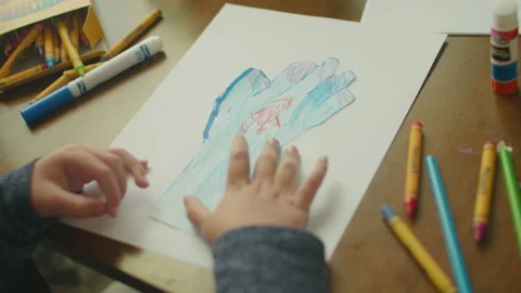 Child Handprint creating Art in Class | Stock Video | Pond5