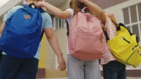 child schoolchildren with backpacks hug ... | Stock Video | Pond5