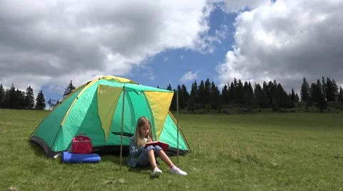 Child by Tent at Camping, Kid Learning R... | Stock Video | Pond5