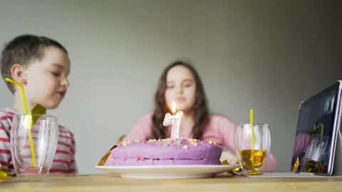 Children celebrating online birthday | Stock Video | Pond5