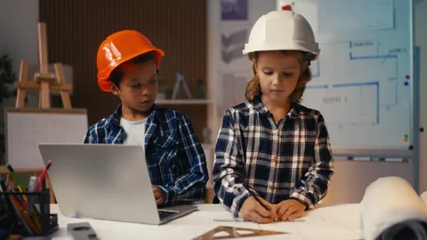 Children draw a construction blueprint a... | Stock Video | Pond5