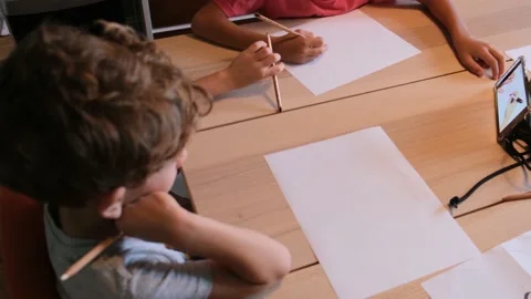 children drawing writing with colored pe... | Stock Video | Pond5