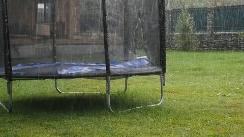children playground with trampoline in t... | Stock Video | Pond5