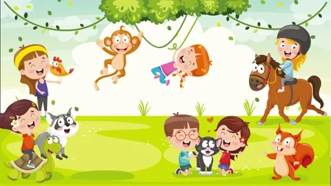 Children Playing With Funny Animals | Stock Video | Pond5