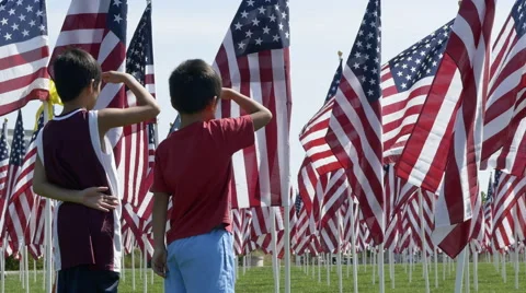 children saluting flags | Stock Video | Pond5