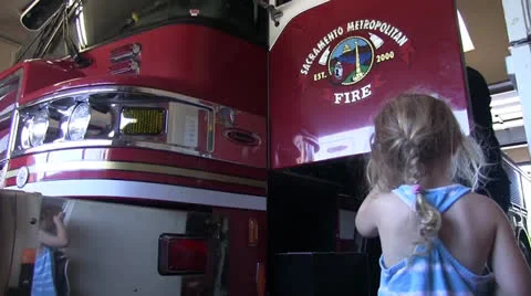 children visit fire station, fireman | Stock Video | Pond5