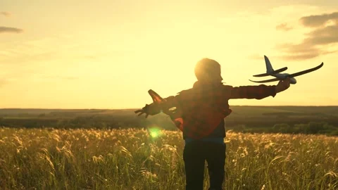 Childs dream, boy flight into future. Ki... | Stock Video | Pond5
