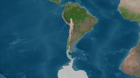 Chile map - extract. Regions. Satellite.... | Stock Video | Pond5