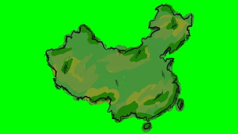 China drawing colored map green screen i... | Stock Video | Pond5