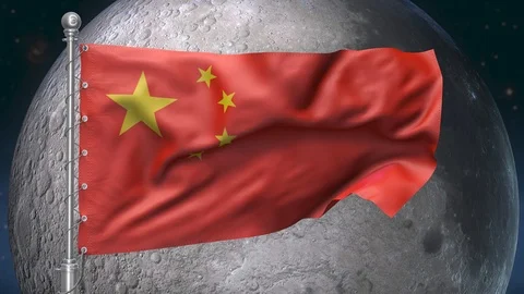 China flag over the moon. Chinese moon m... | Stock Video | Pond5