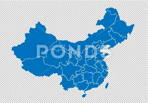 China map - High detailed blue map with counties/regions/states of ...