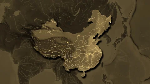 China map - solid. Shadow. Sepia. | Stock Video | Pond5