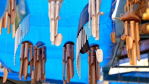 Chinese bamboo wind chimes. Wind hand be... | Stock Video | Pond5