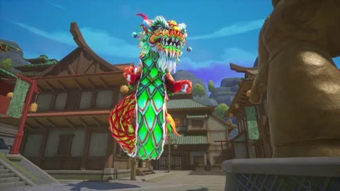 Chinese Dragon in a Asian Village, Trees... | Stock Video | Pond5