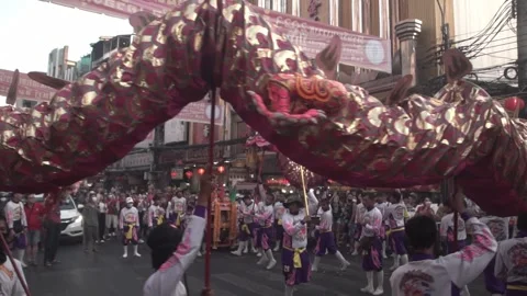 Chinese dragon performing in Chinatown . | Stock Video | Pond5