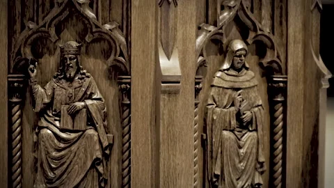 Christian Pulpit Wood Carvings of Holy F... | Stock Video | Pond5