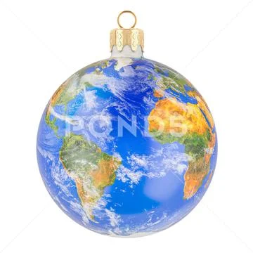 Christmas ball with Earth map texture, 3D rendering Illustration #143506056