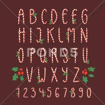 Christmas font candy cane vector type alphabet New Year card print ...