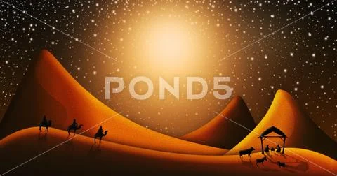 Christmas Nativity Scene Of Three Wise Men Magi Going To Meet Baby ...