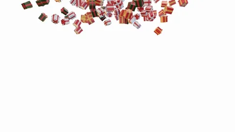 Christmas presents falling down on white... | Stock Video | Pond5