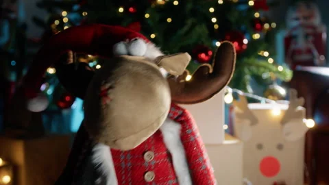 Christmas reindeer puppet dancing under ... | Stock Video | Pond5
