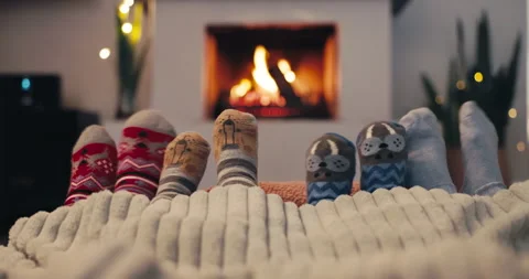 Christmas, socks and cozy family by the ... | Stock Video | Pond5
