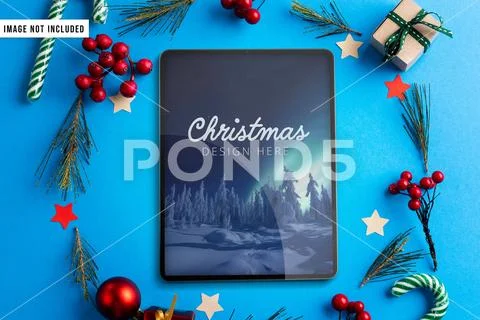 PSD Template: Christmas Tablet Screen Mockup #253401423