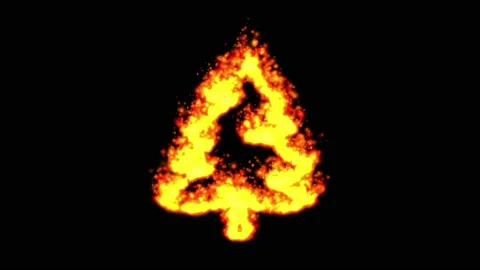 Christmas tree with fire effect on plain... | Stock Video | Pond5