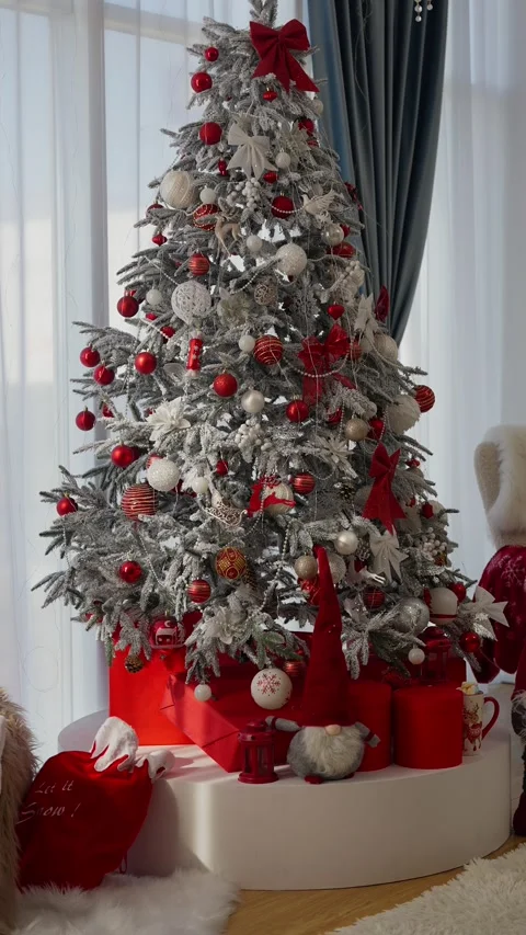 Christmas tree with white and red decora... | Stock Video | Pond5