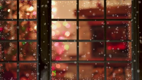Christmas window display. Snow falling. ... | Stock Video | Pond5