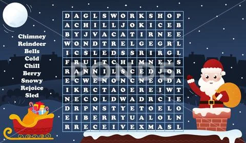 Christmas worksheet with word search game with santa claus waving from ...