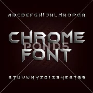 Chrome alphabet font. Metallic effect letters and numbers.: Graphic ...