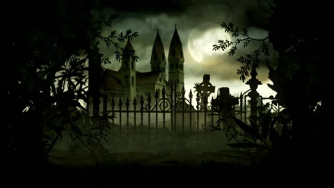 Churchyard at night with full moon. Old ... | Stock Video | Pond5