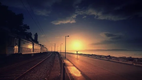 Cinemagraph Loop - Train by the Sea at S... | Stock Video | Pond5