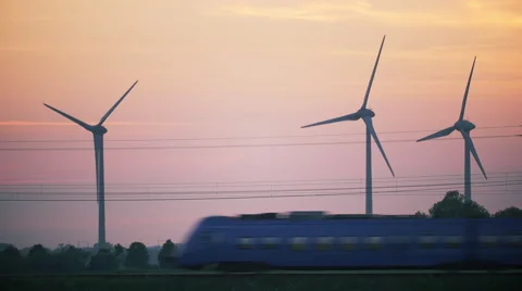 Cinemagraph Train Wind Turbines Rural La... | Stock Video | Pond5