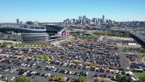 Cinematic aerial shot of Empower field a... | Stock Video | Pond5