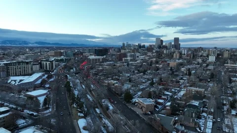 Cinematic aerial view of Downtown Denver... | Stock Video | Pond5