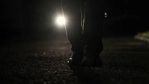 Cinematic Feet Walking At Night. Atmosph... | Stock Video | Pond5