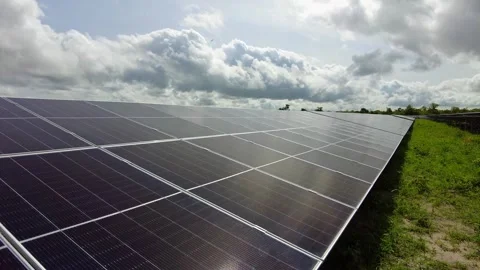 Cinematic vista from solar panel array t... | Stock Video | Pond5